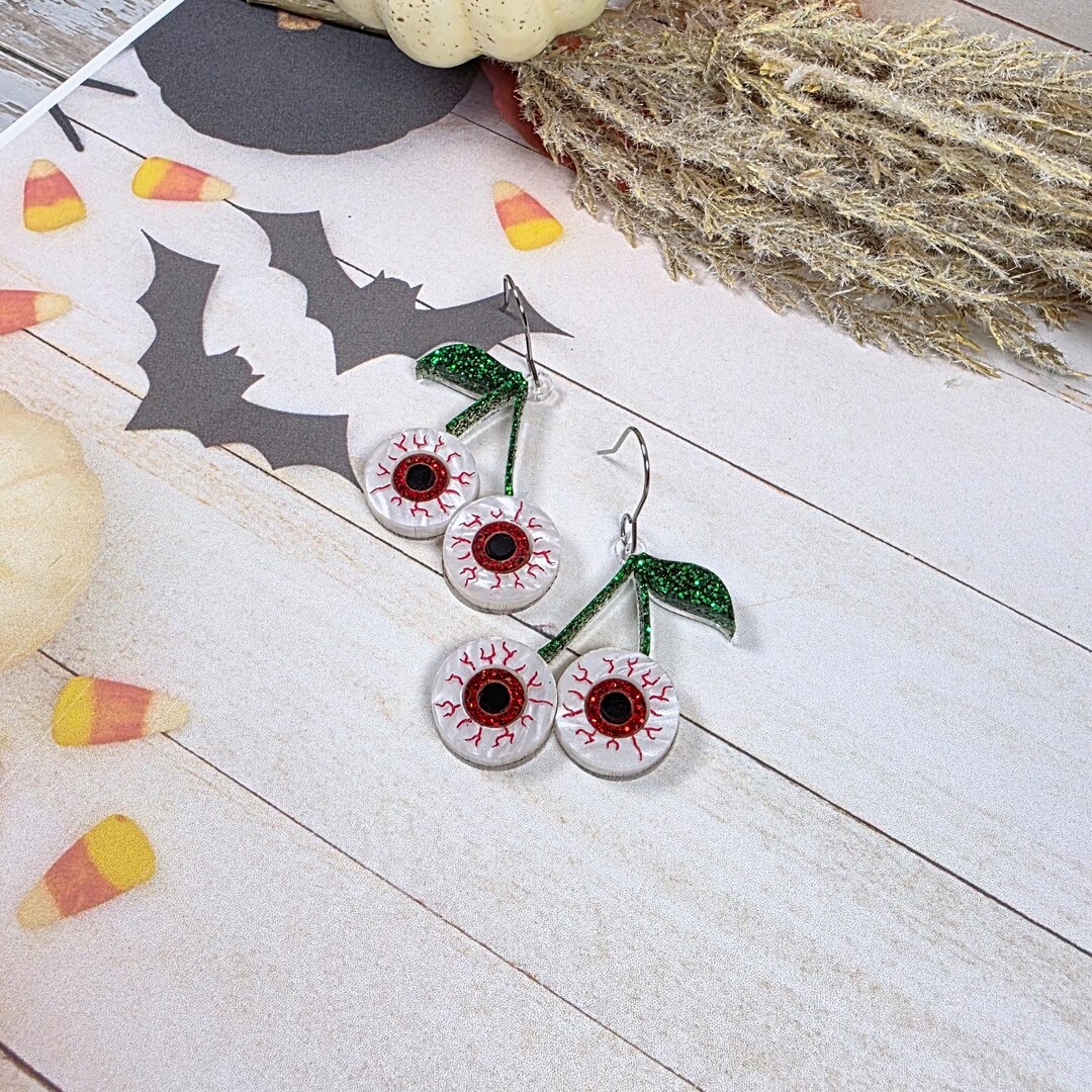 Eyeball Cherry Earrings: Goth Halloween Acrylic Dangle Earrings - Etsy