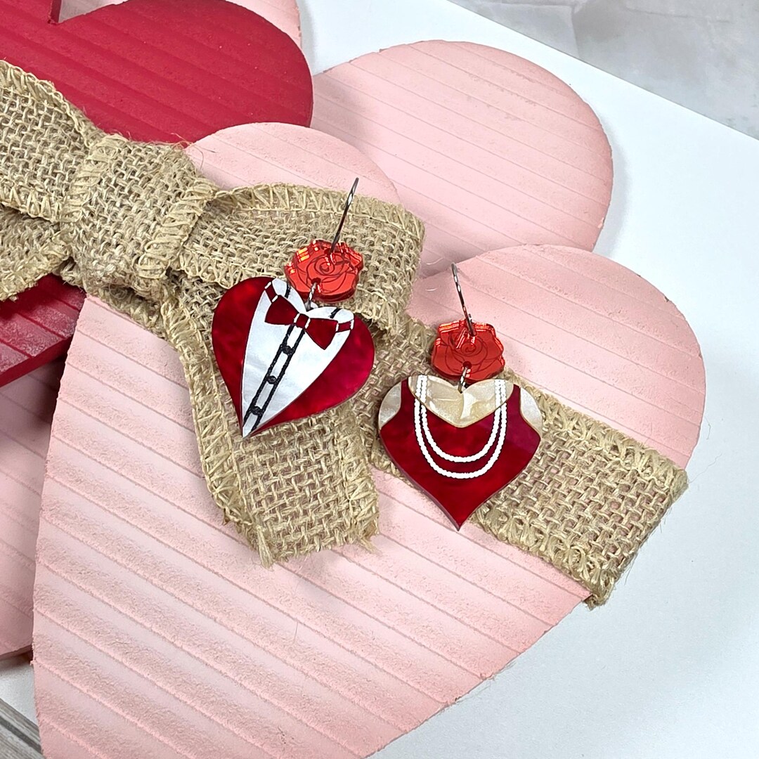 Date Night Red Dress Earrings | Mismatched Acrylic Earrings, Tuxedo ...