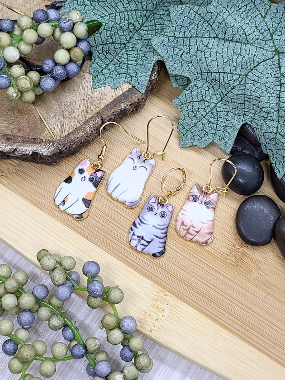 CUTE CAT ENAMEL Earrings Gifts for Cat Lovers Fun Mismatched Cat ...