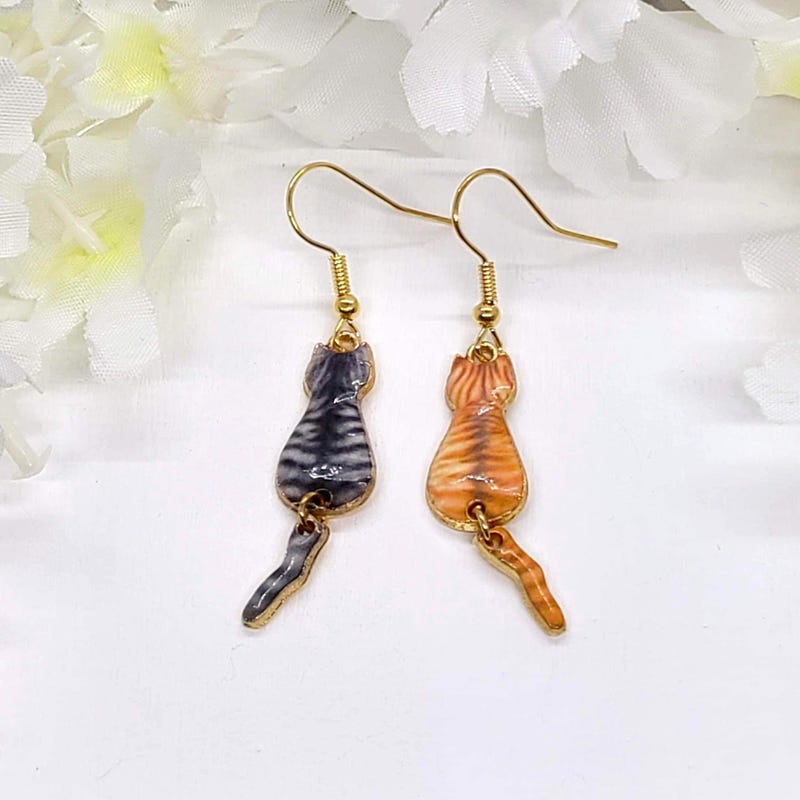Dangle Calico Cat Earrings - Etsy