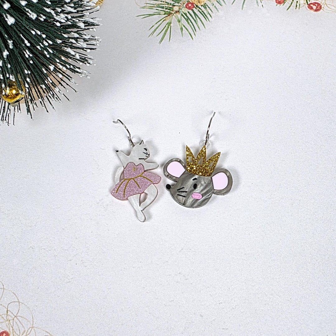 Rat King and Ballerina Cat Nutcracker Earrings: Mismatched Novelty ...