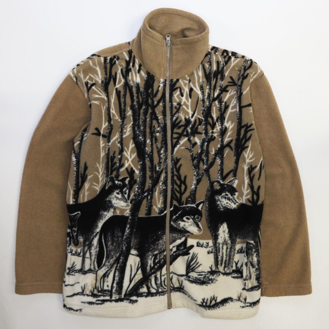 Vintage Wolf Forest Fleece Jacket Size Medium Nature AOP Wildlife - Etsy