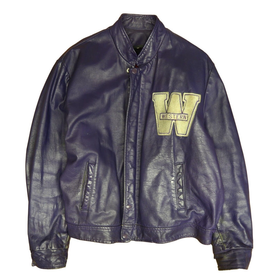 Vintage Western Letterman Leather Varsity Jacket Size Large Purple ...