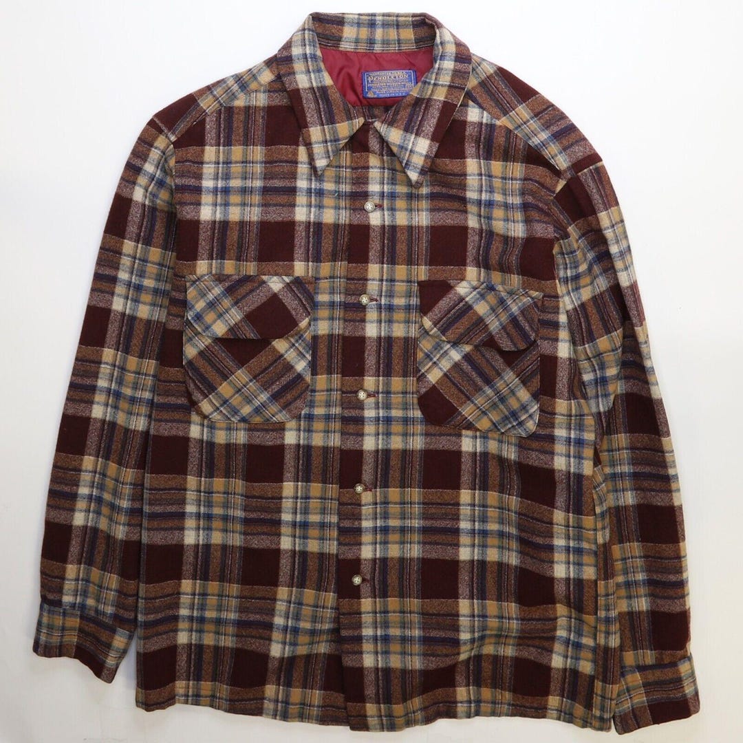 Vintage Pendleton Wool Board Button up Shirt Size Medium Maroon Plaid ...
