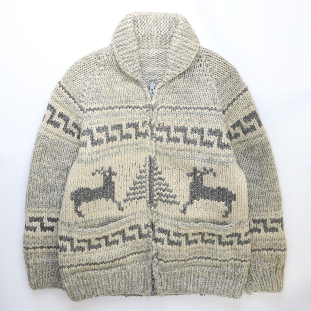 Vintage Deer Wool Knit Cowichan Sweater Size Small Clix Zip - Etsy