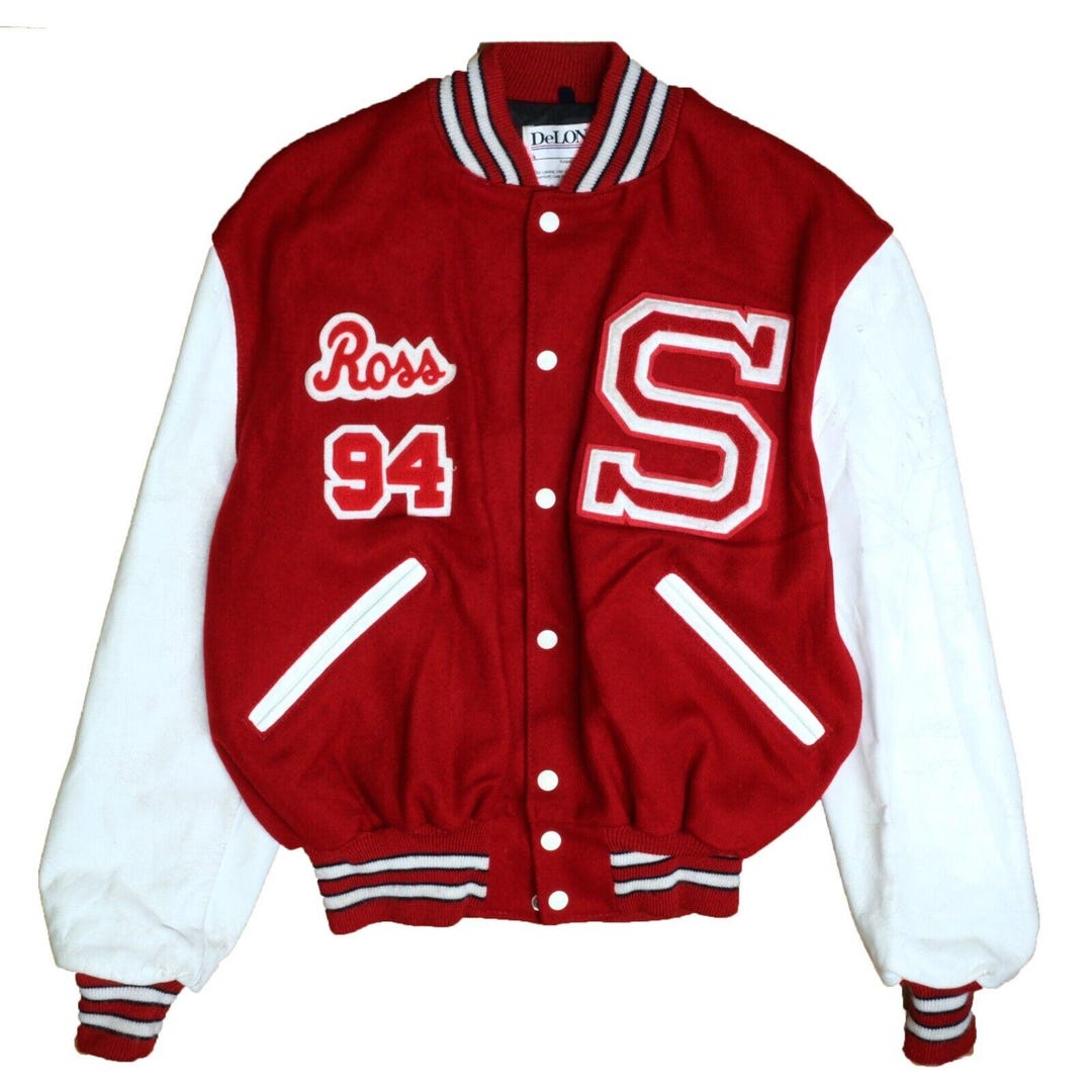 Vintage Marching Band Letterman Leather Wool Varsity Jacket Size 44 Red ...