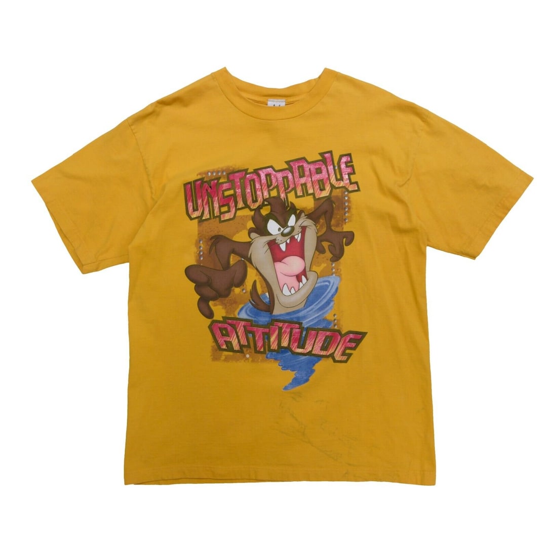 Vintage Taz Unstoppable Attitude Looney Tunes T-shirt Size XL Yellow ...