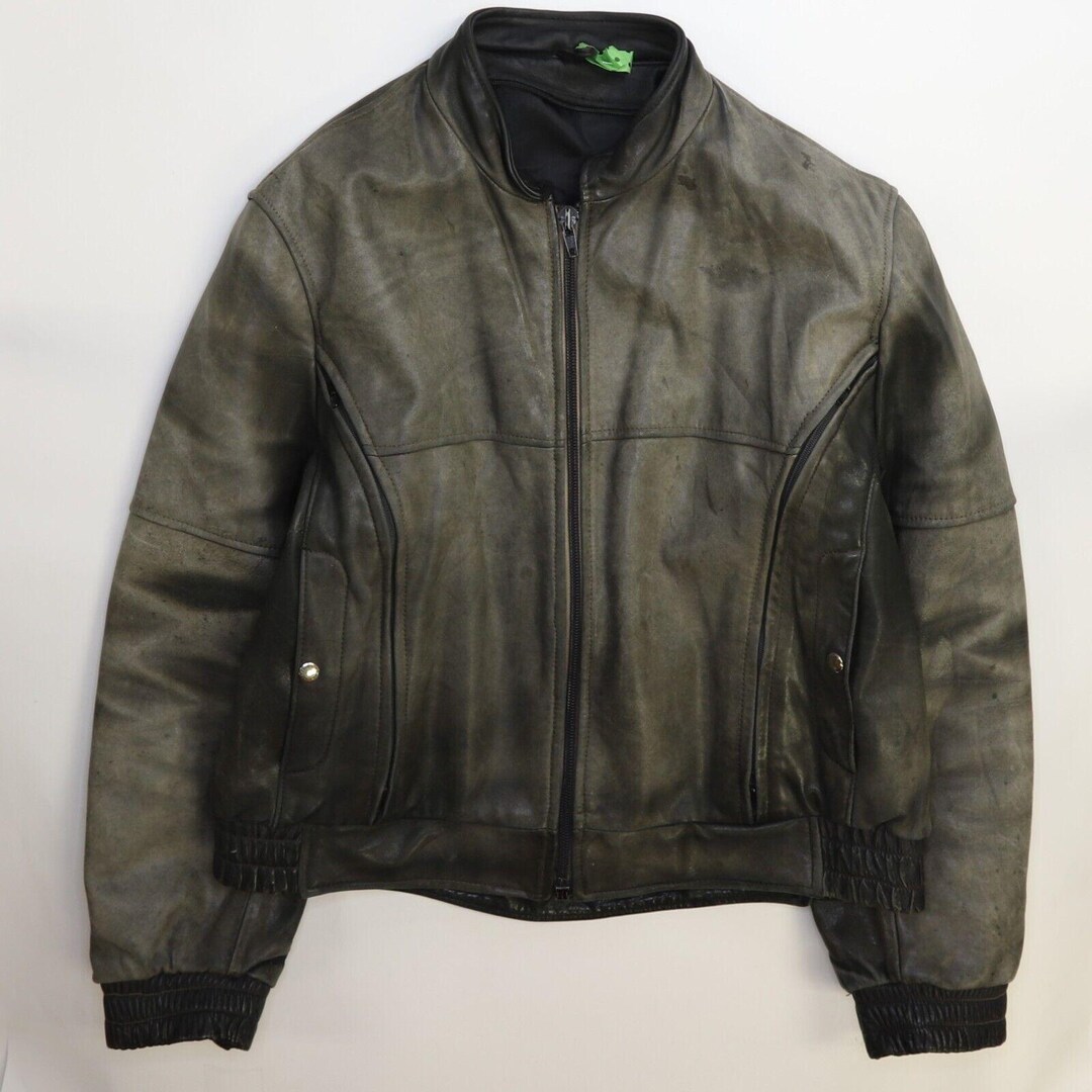 Vintage Wolff of Canada Leather Motorcycle Bomber Jacket Size 46 Gray ...