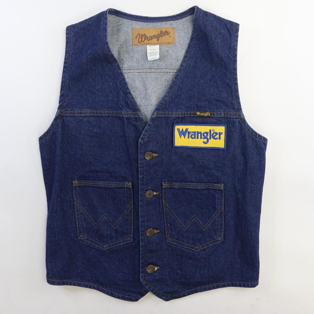 Vintage Wrangler Western Denim Vest Jacket Size Small Patches - Etsy