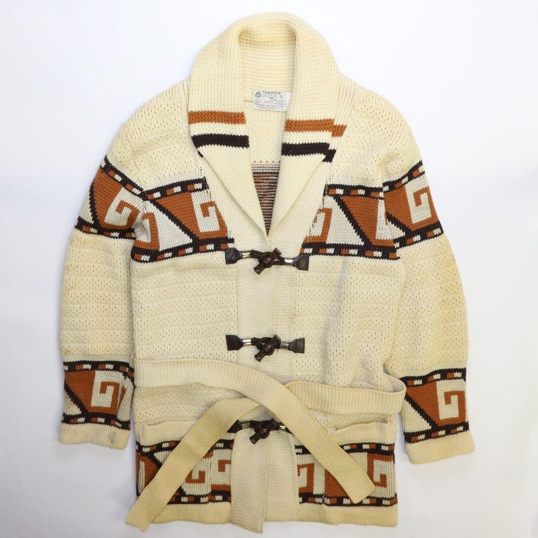 Vintage Tundra Aztec Wool Knit Cardigan Sweater Womens Size Small ...