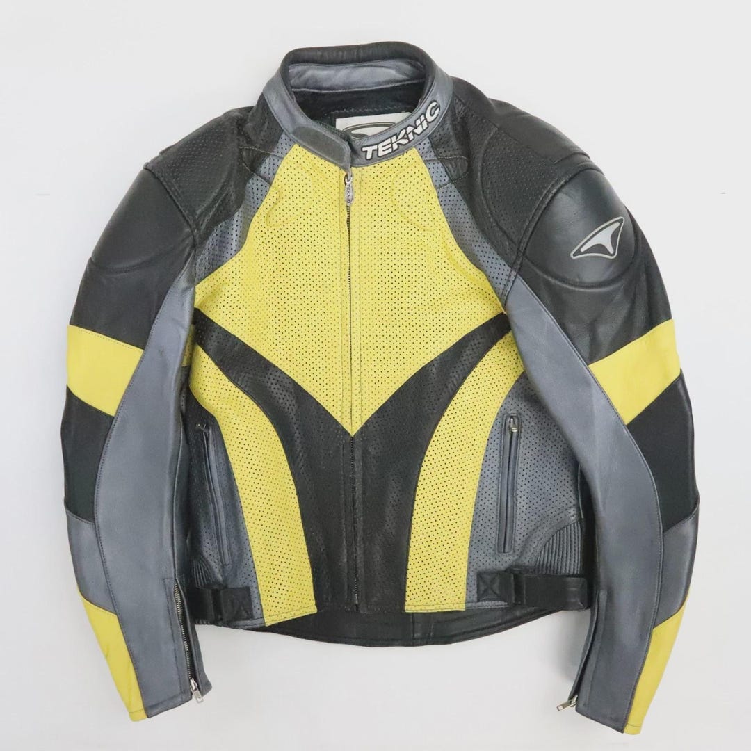 Teknic Leather Motorcycle Riding Jacket Size 46 Yellow Padded - Etsy
