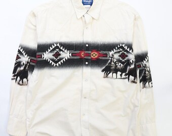 Vintage 90s Wrangler Western Shirts Rodeo Cowboy Long Sleeve Shirt ...