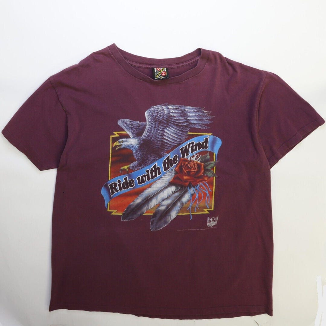 Vintage Harley Davidson 3D Emblem Ride With the Wind Eagle Rose T-shirt ...