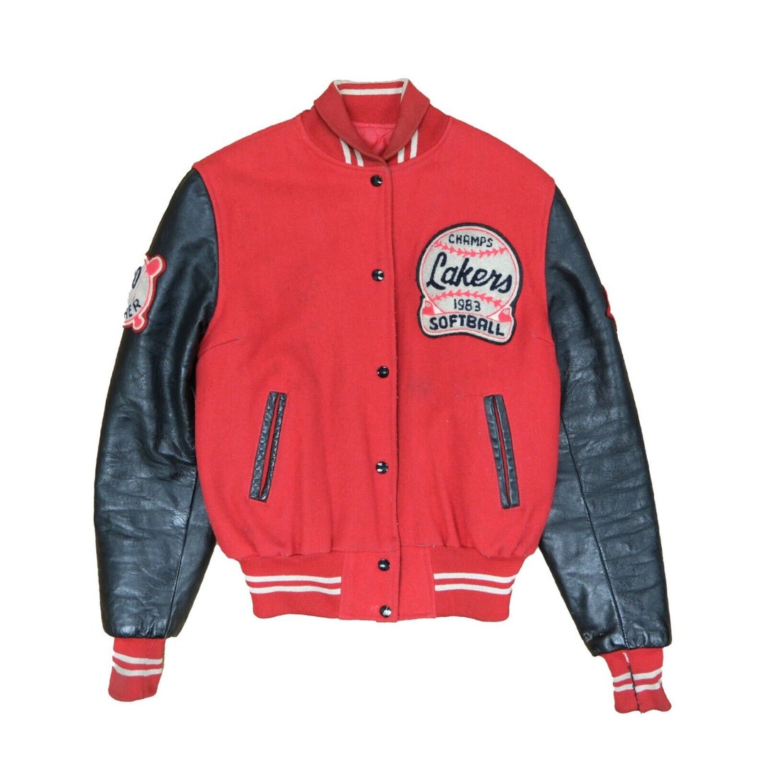 Vintage Lakers Softball Champs Leather Wool Varsity Jacket Size Large ...