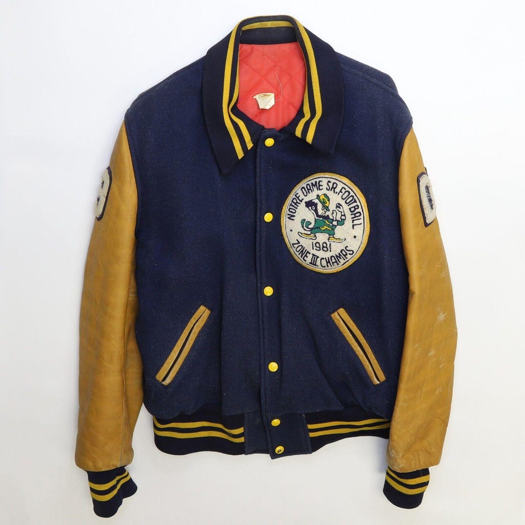 Vintage Notre Dame Fighting Irish Leather Wool Varsity Jacket Size 44 ...