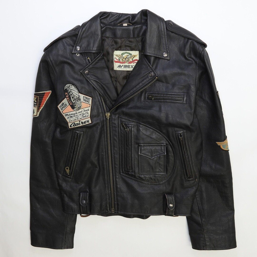 Vintage Avirex Leather Classic Motorcycle Jacket Size Large Patches D ...
