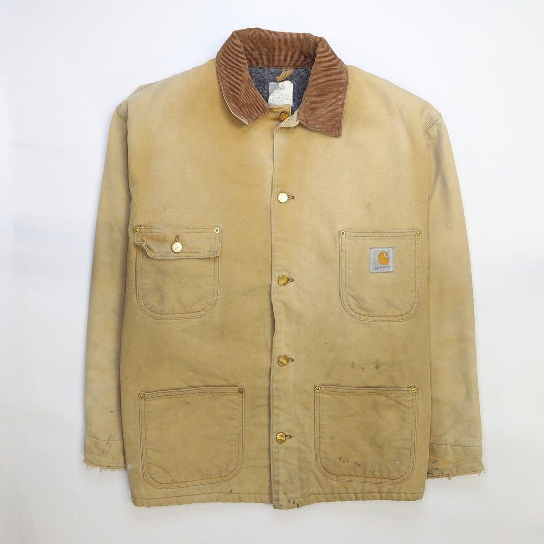 Vintage Carhartt Canvas Chore Work Jacket Size 46 C01 BRN Blanket Lined - Etsy