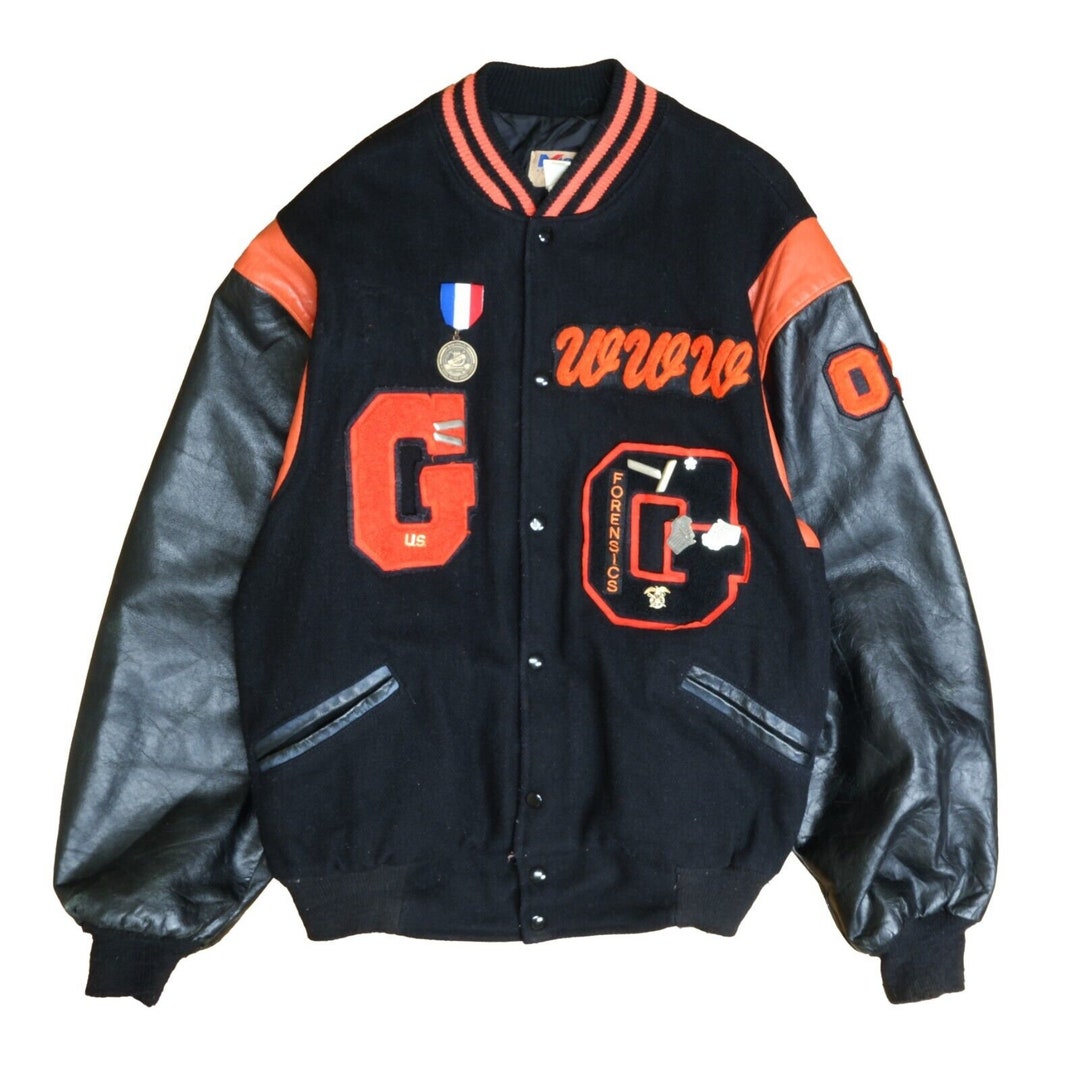 Vintage Glidder Forensics Letterman Leather Wool Varsity Bomber Jacket ...