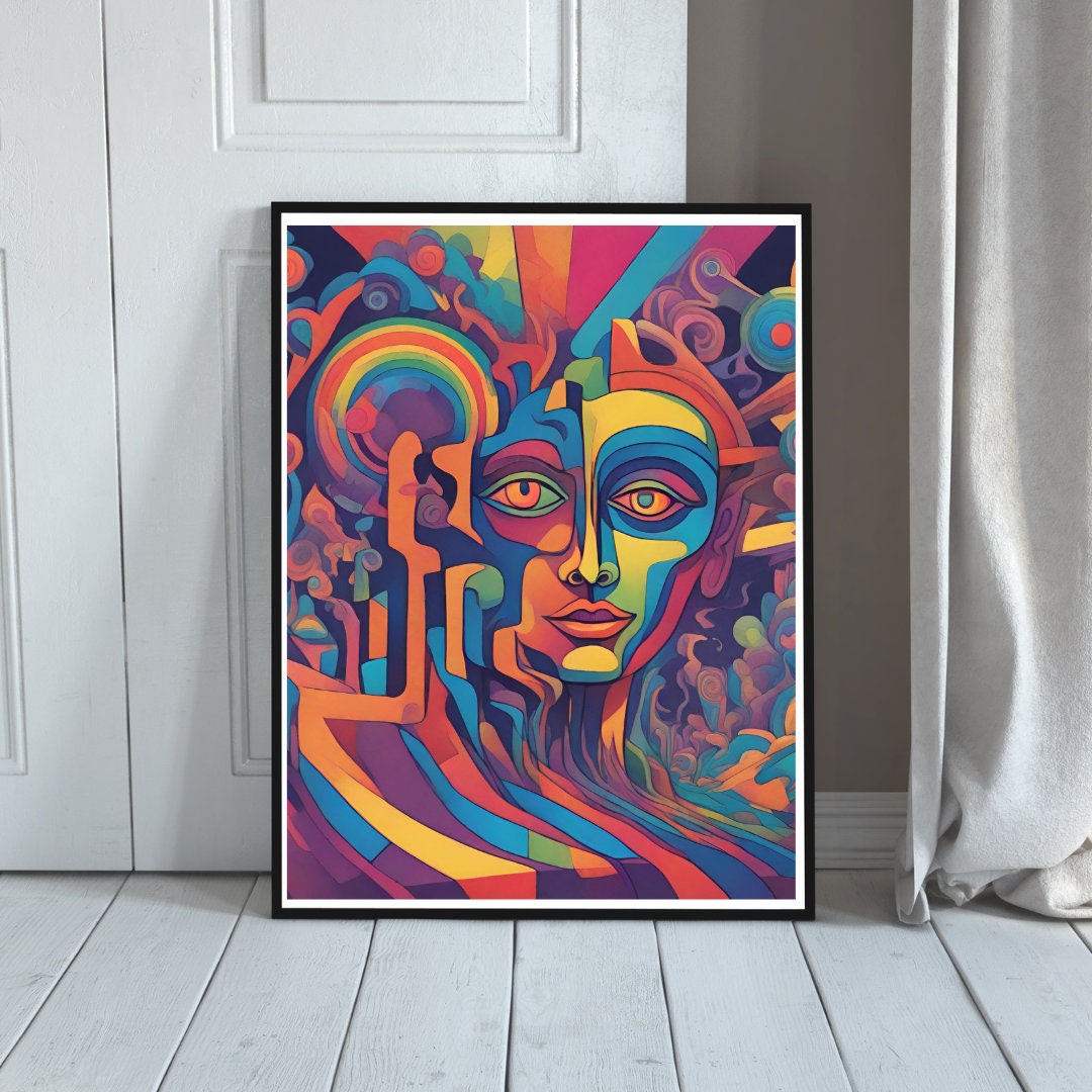 Psychedelic Cubism AI Generated Wall Art - Etsy