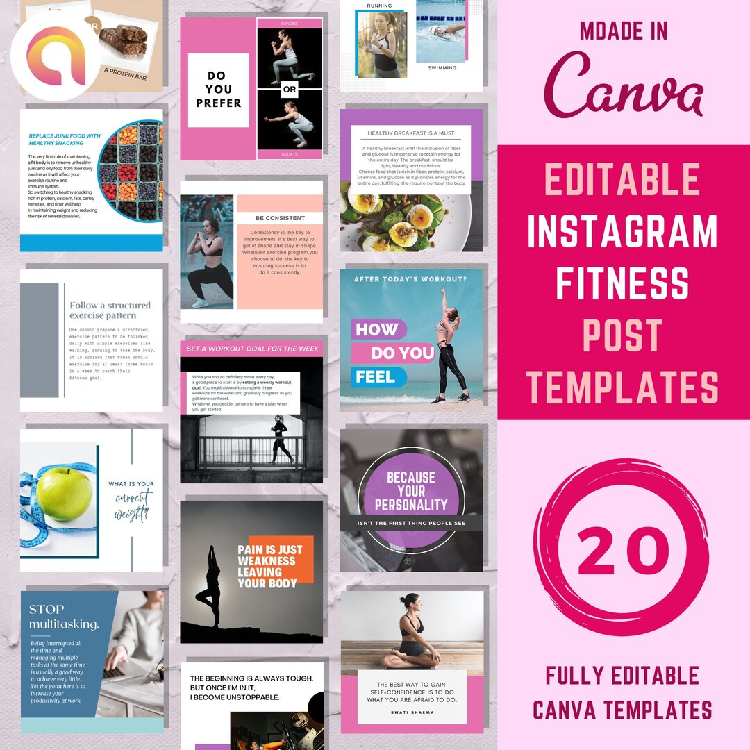 20 Feminine Fitness & Health Template Posts, Instagram Fitness Health ...