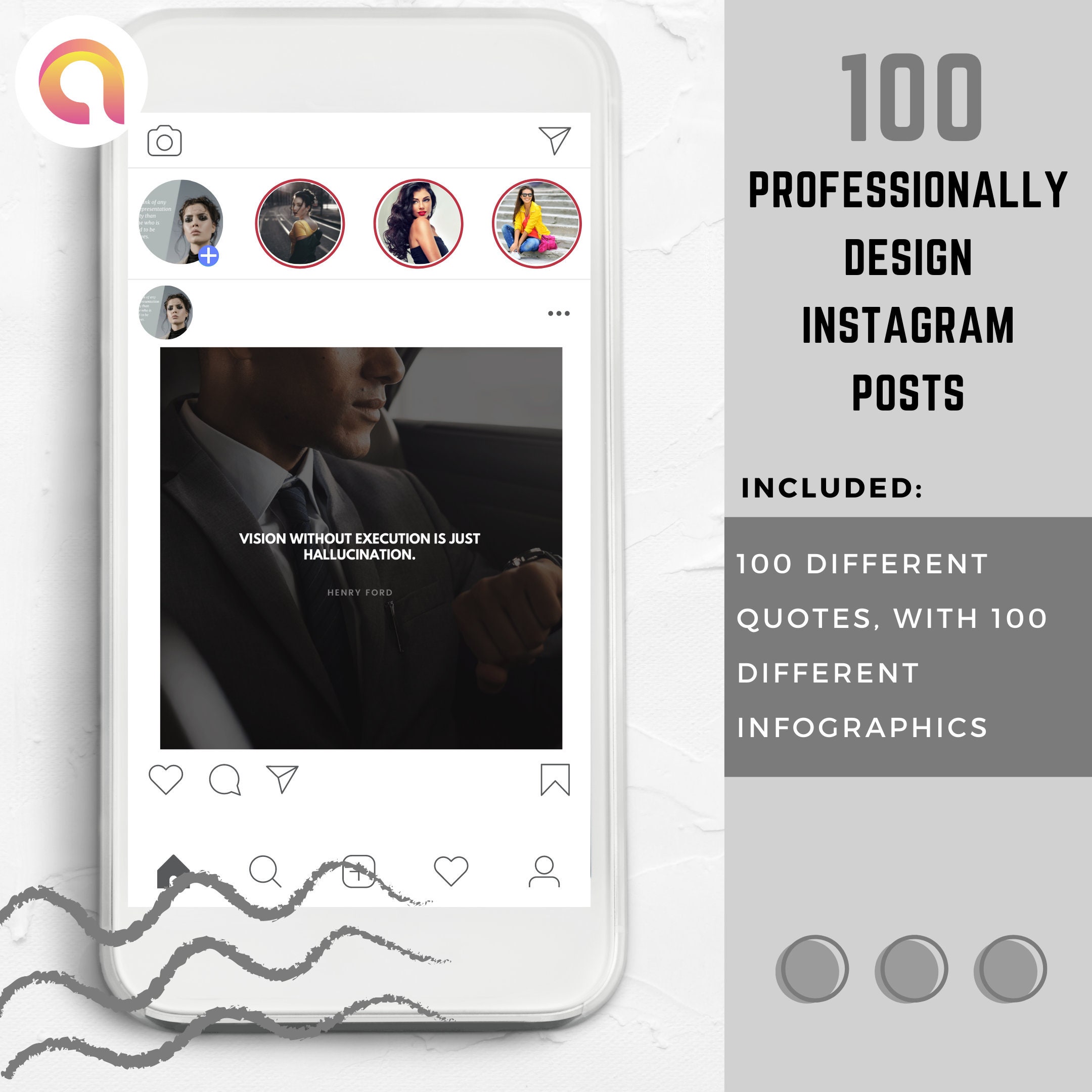 100 Instagram Motivational & Inspiration Quotes Canva Template Post ...