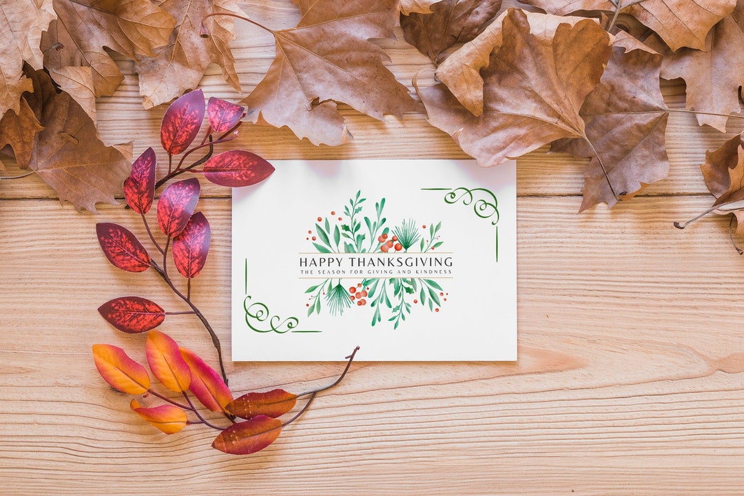 Printable Thanksgiving Card With Themes of Plants Flowers Leaves, 4"x6 ...