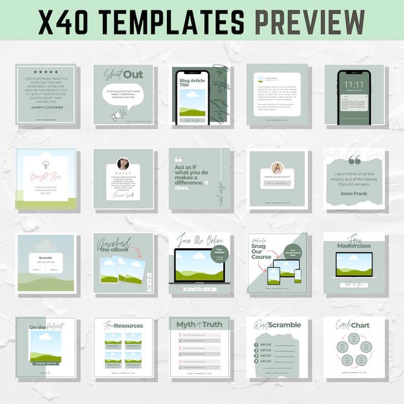 40 Eucalyptus Canva Editable Templates-green Social Media IG Instagram ...