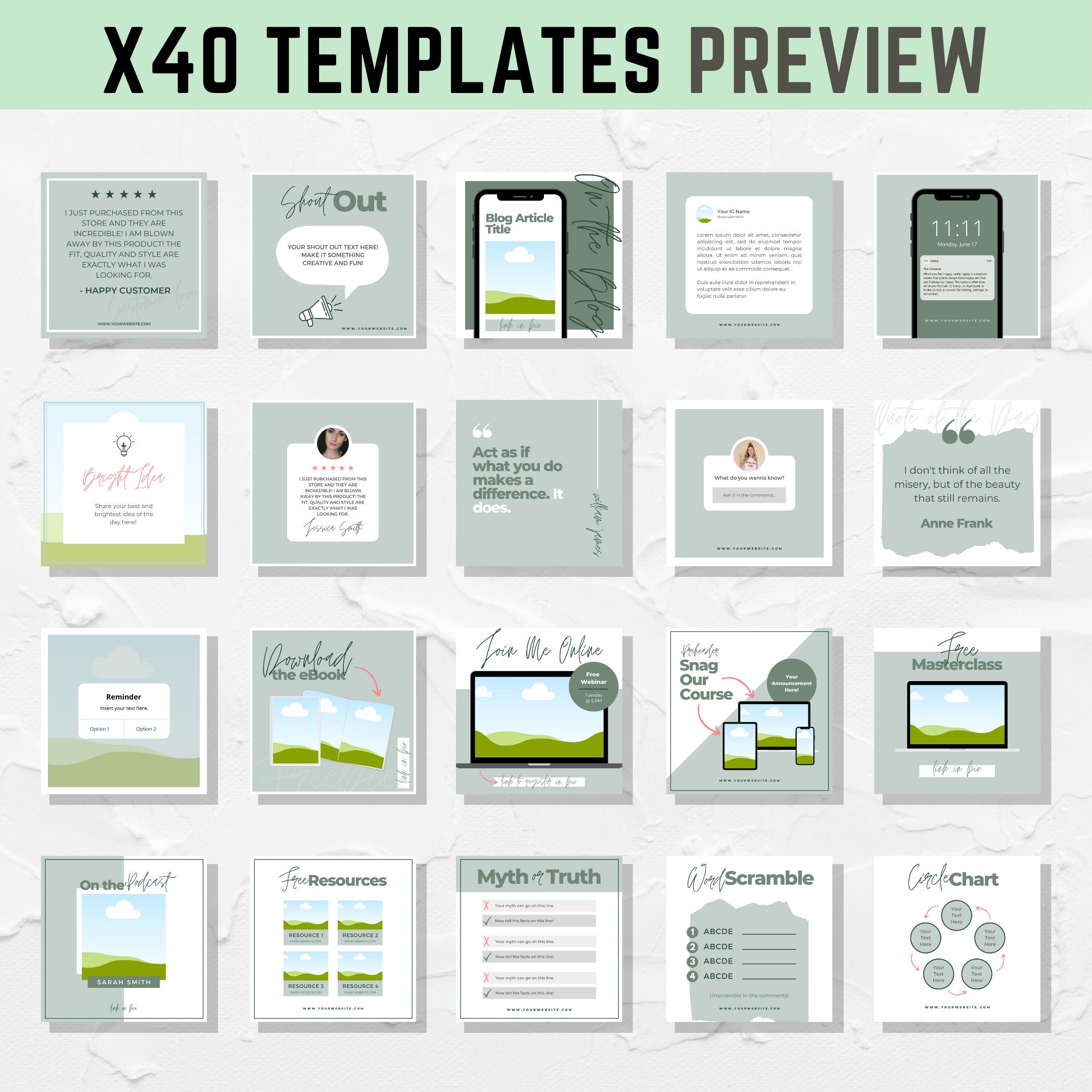 40 Eucalyptus Canva Editable Templates-green Social Media IG Instagram ...