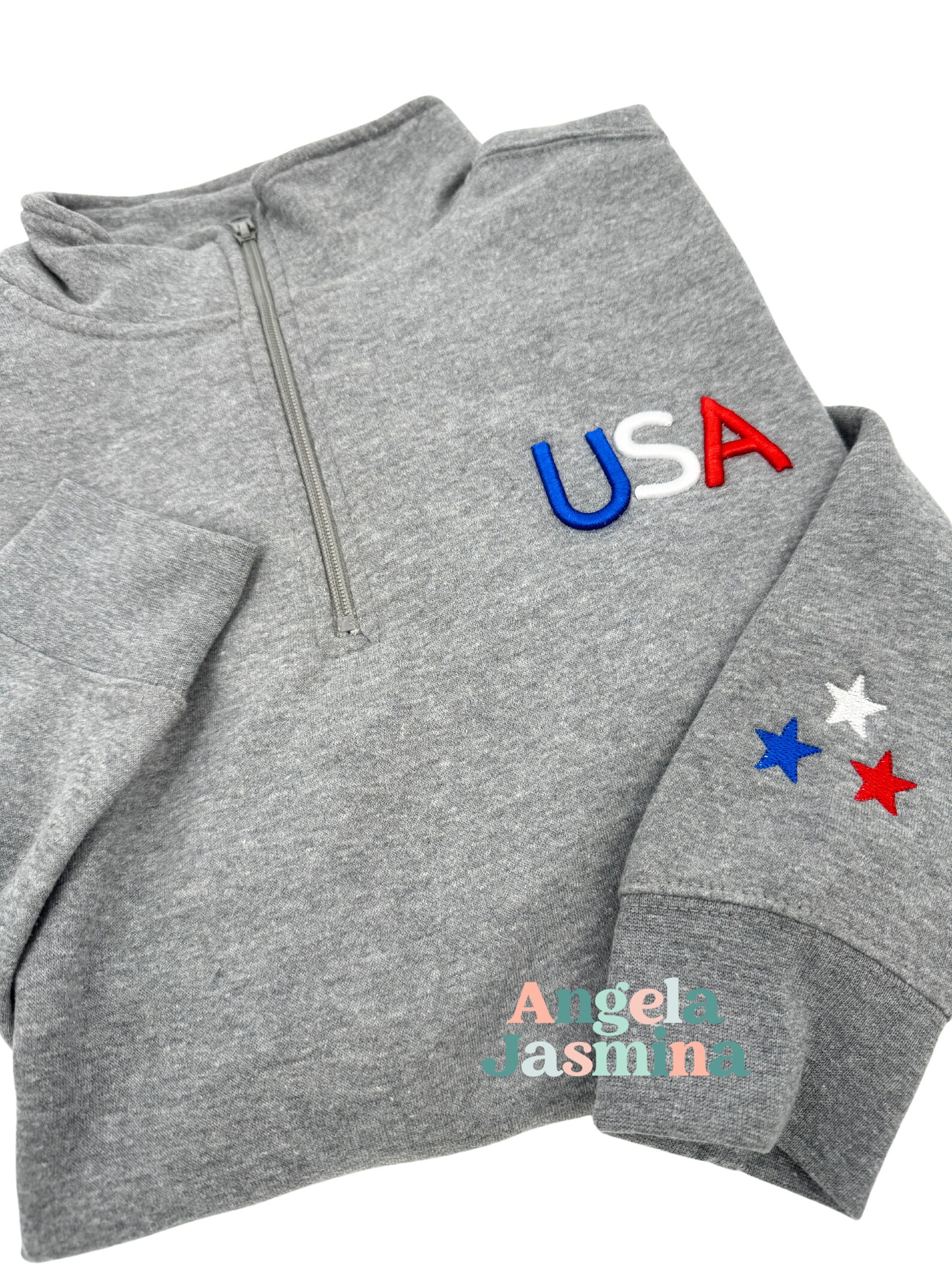 USA Embroidered Quarter Zip Sweatshirt, Independence Day Gift, 4th of ...