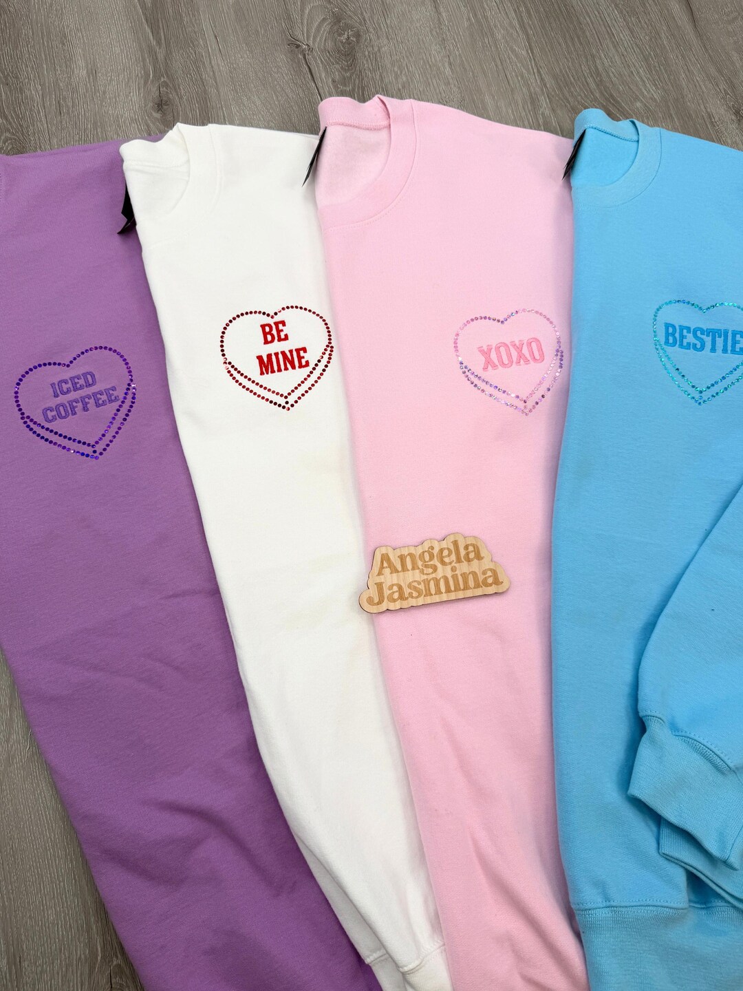 Custom Conversation Hearts Embroidered Bling Sweatshirt, Candy Hearts ...