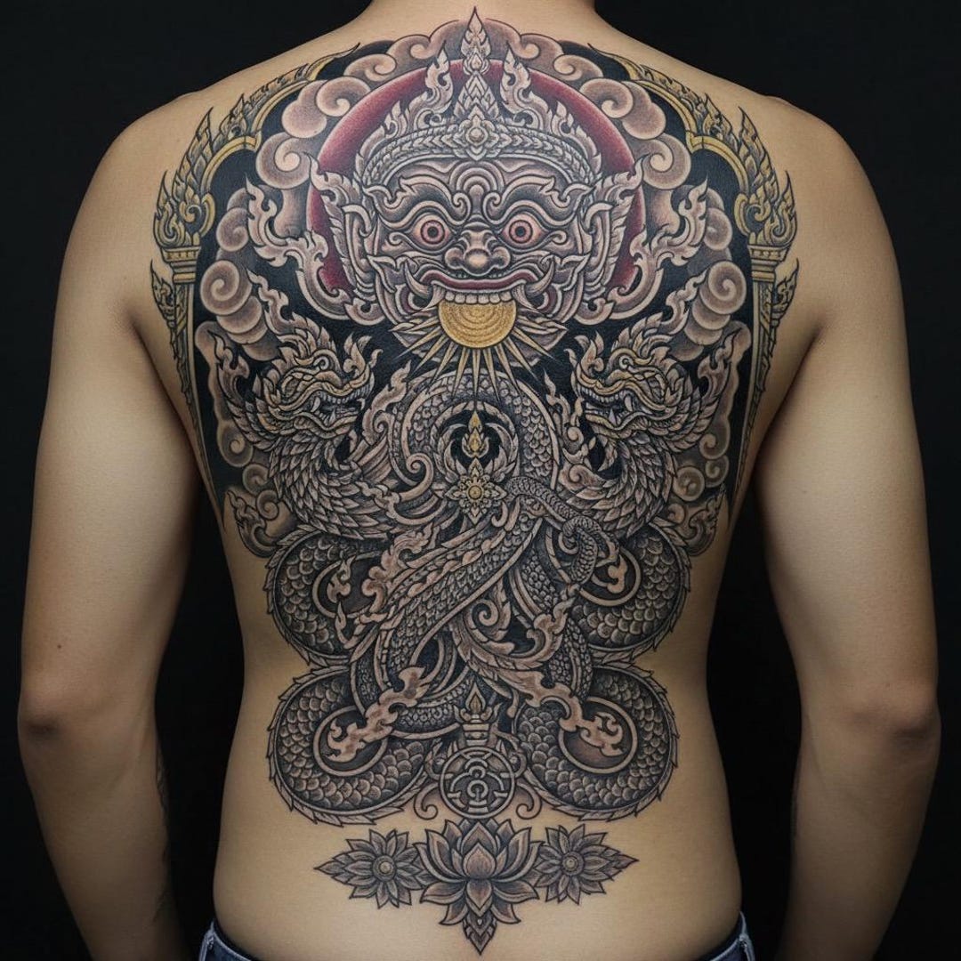 Thai Rahu Tattoo Design, Full Back Sak Yant Style Art, Protection ...