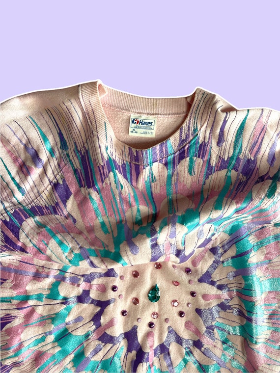 1990s Vintage Pink Paint Splatter Hand Made Glitter A… - Gem