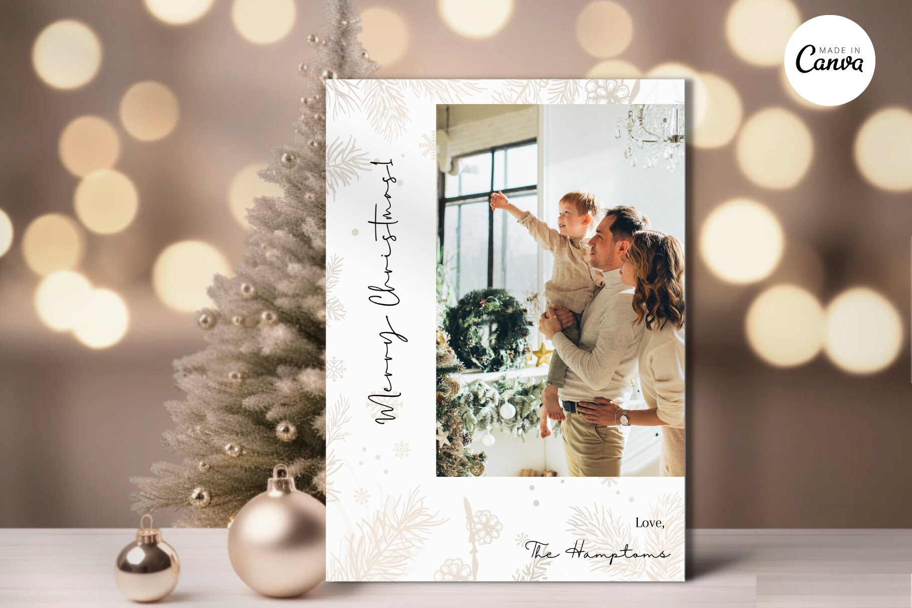Editable Christmas Card Template, DIY Photo Collage Boho Holiday Card ...