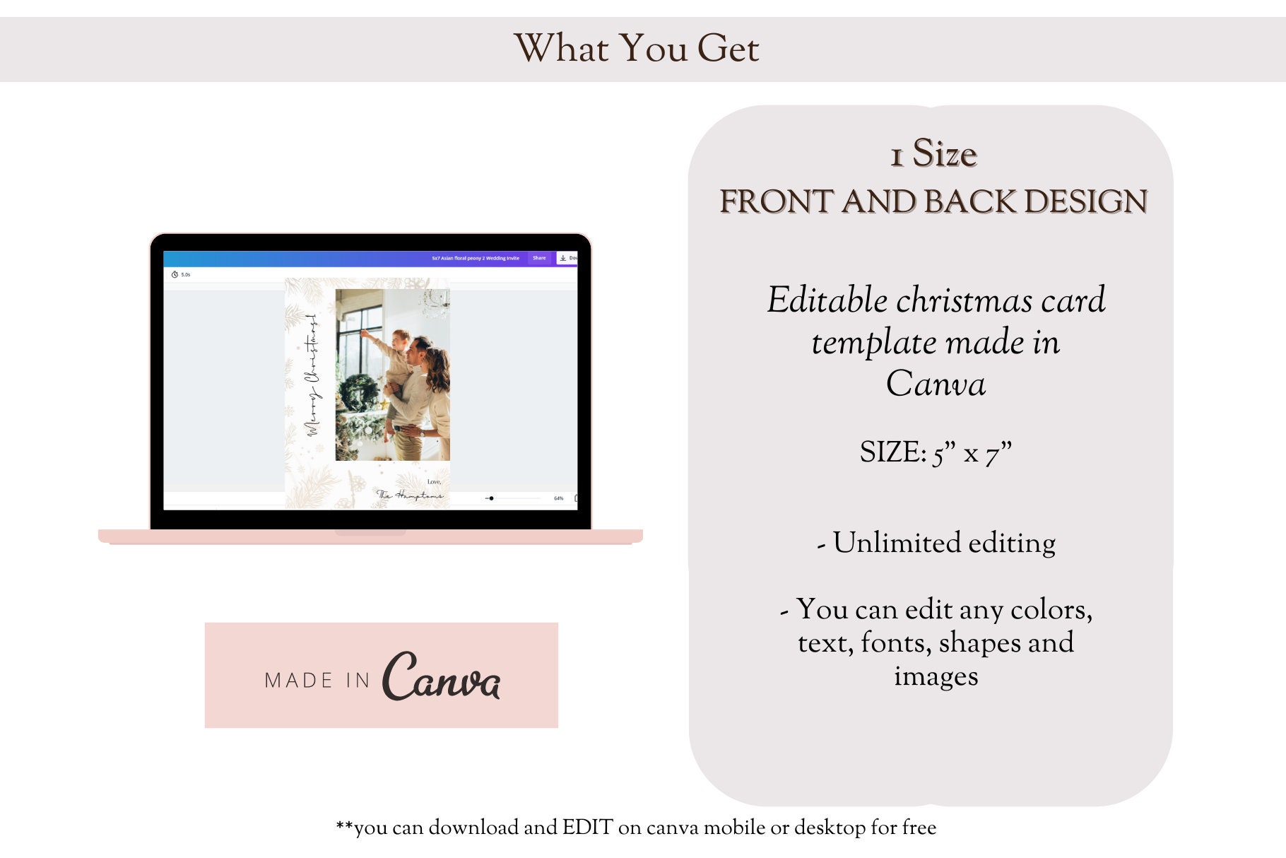 Editable Christmas Card Template, DIY Photo Collage Boho Holiday Card ...