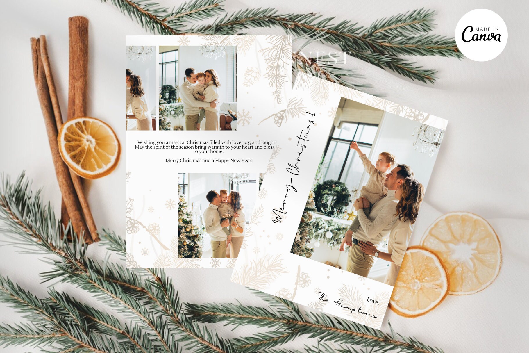 Editable Christmas Card Template, DIY Photo Collage Boho Holiday Card ...