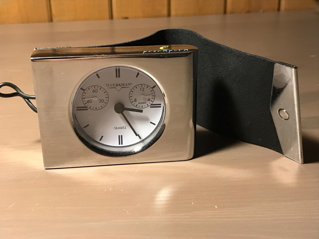 Vintage Mark & Man Quartz Desk Clock, Chrome and Leather, Modernist ...