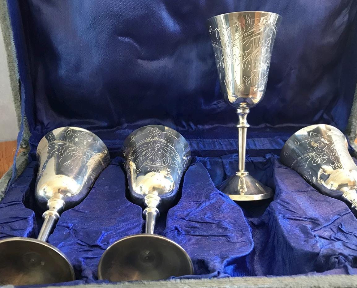 Vintage Silver-plated Goblets – Set of 5 in Original Case. - Etsy