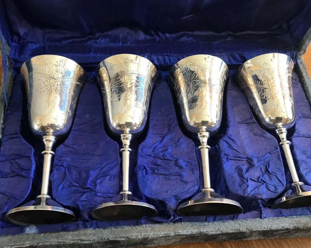 Vintage Silver-plated Goblets – Set of 5 in Original Case. - Etsy
