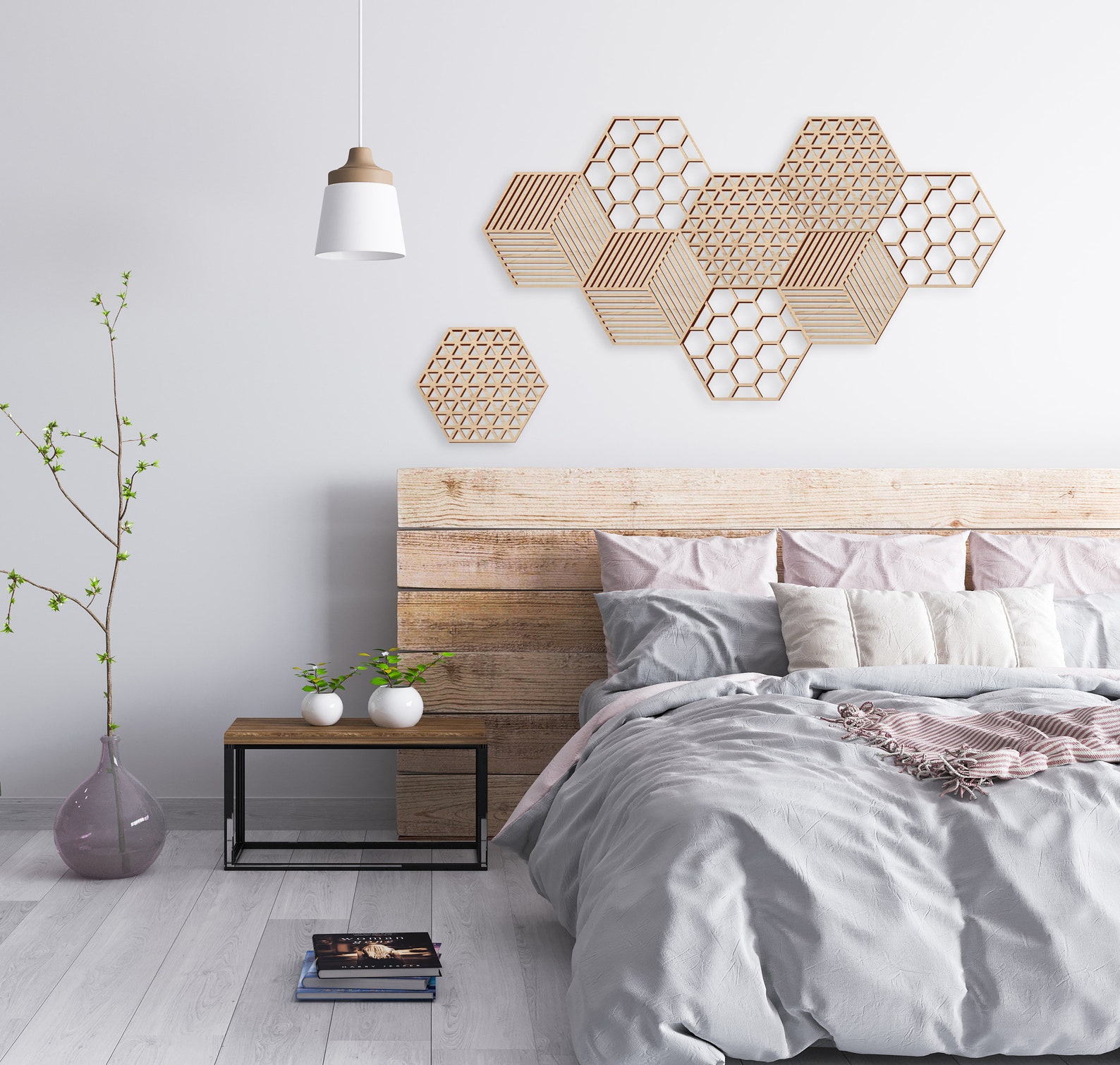 WOODEN WALL PANELS, Mosaic Panels, Hexagon Wall Decor, Honeycomb Wall ...