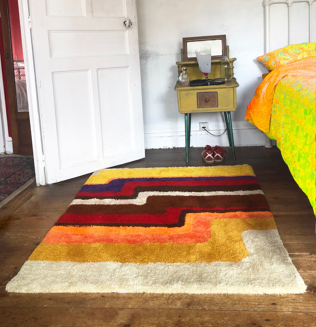 60s Space Age Vintage Rya Stil handgetufteter Teppich - Etsy.de