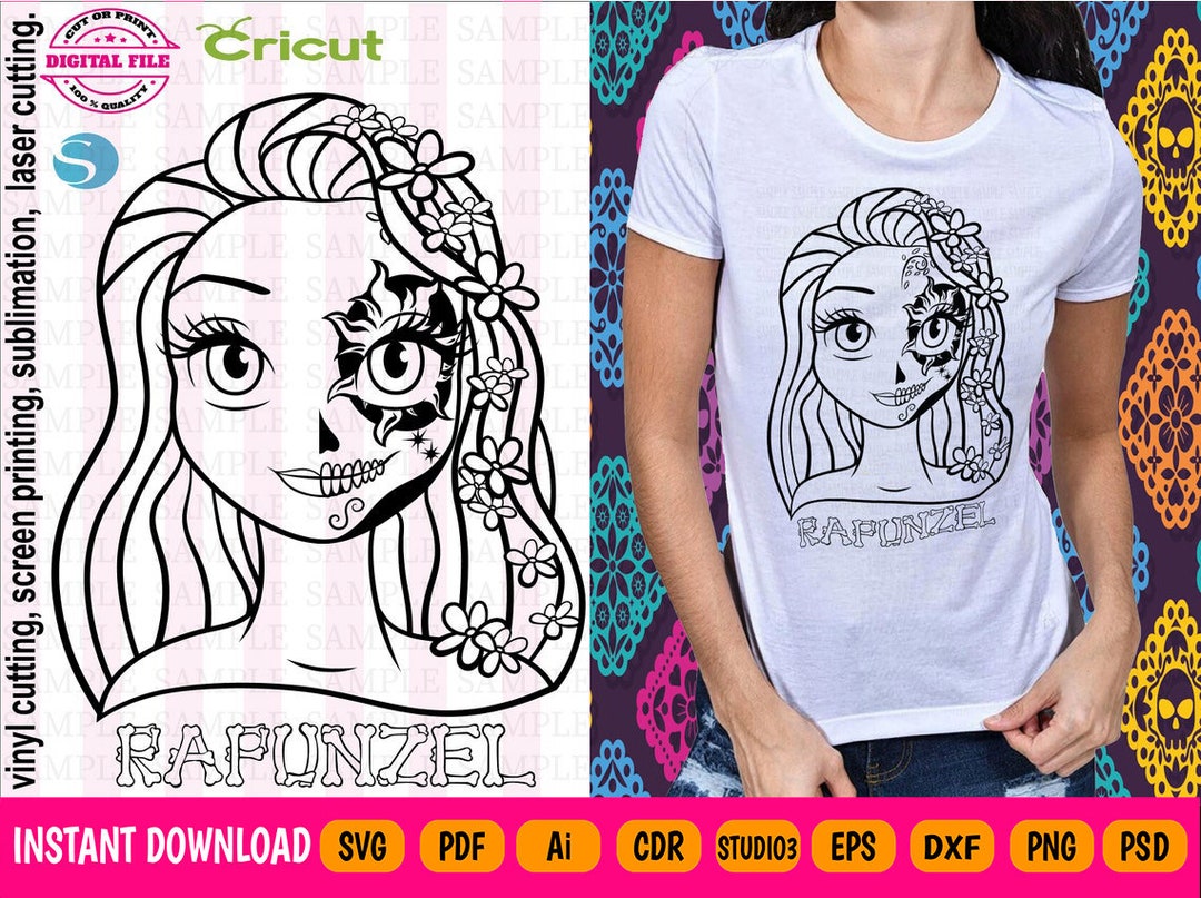 Princess Rapunzel Svg Rapunzel Sugar Skull Silhouette Princess Sugar ...