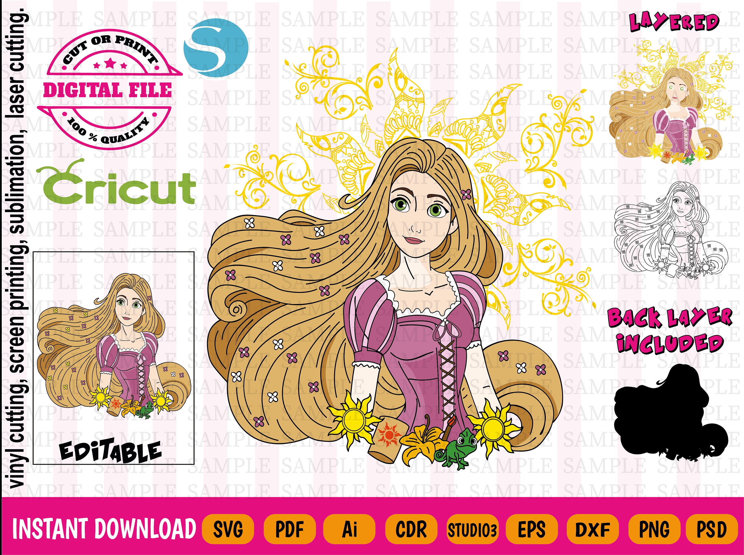 Princess Rapunzel Svg Rapunzel Vector Rapunzel Clipart - Etsy