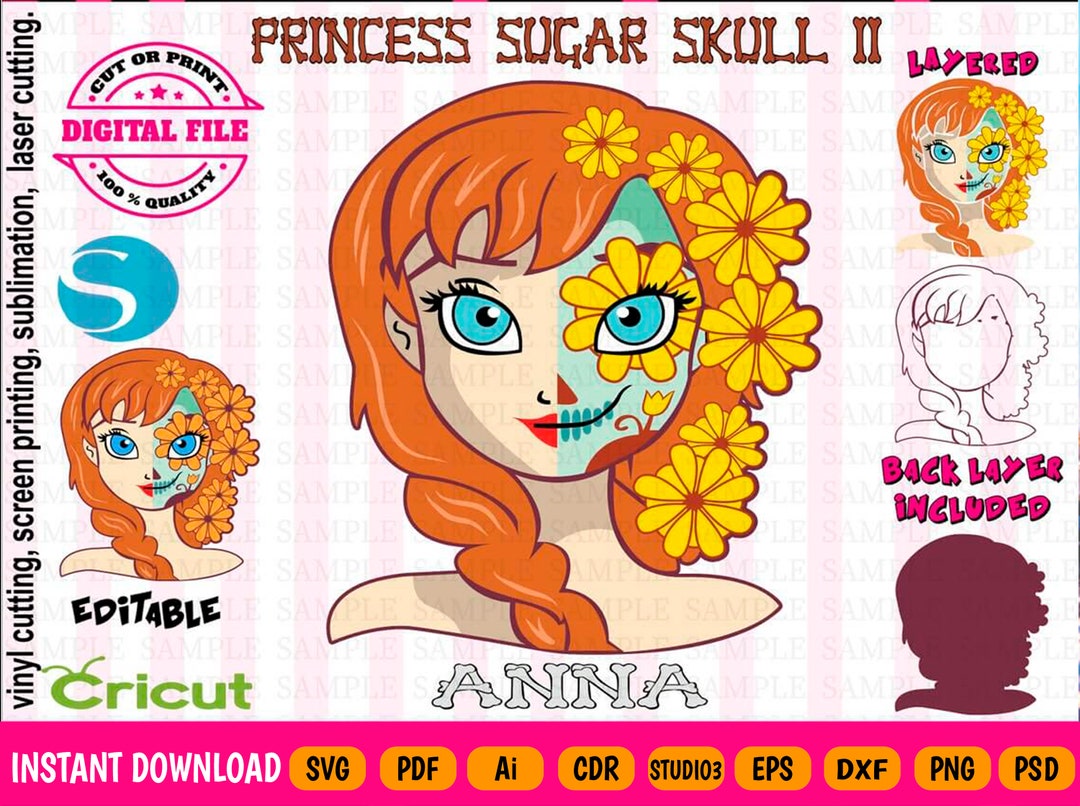 Princess Anna Svg - Anna Version 2 - Princess Sugar Skull - Princess ...