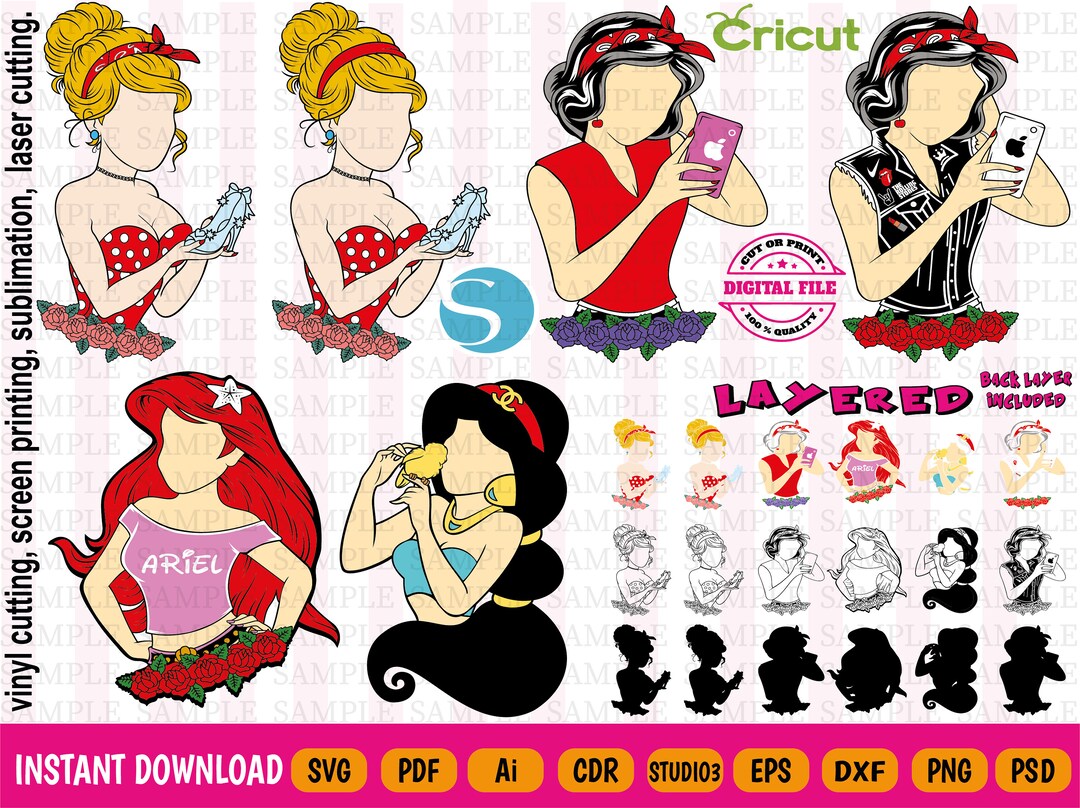 Minimalist Princess Tatto (without Tattoo) - Princess Silhouette SVG ...