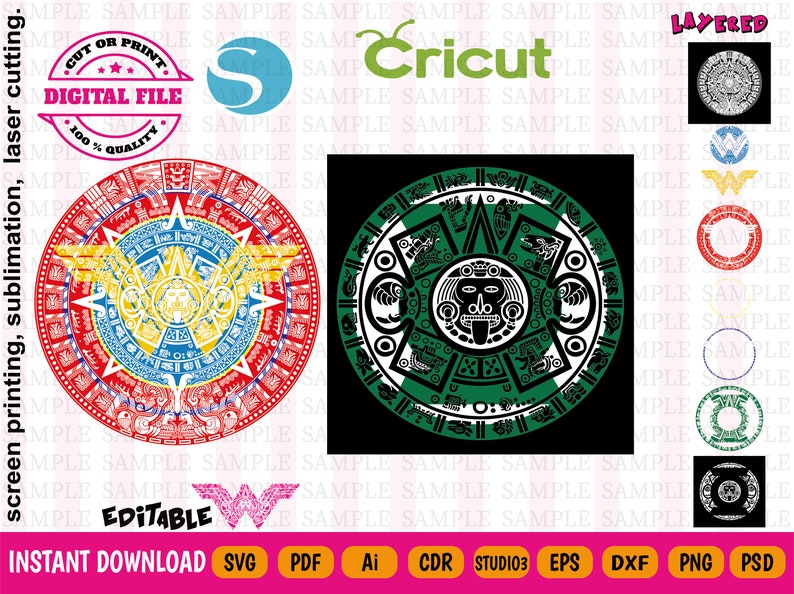 Mexico Bundle Svg 2 in 1 - Aztec Calendar Svg - Aztec Heroes - Aztec ...