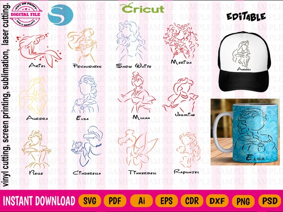 Princess Silhouette Cut File Instant Download All in One | Etsy