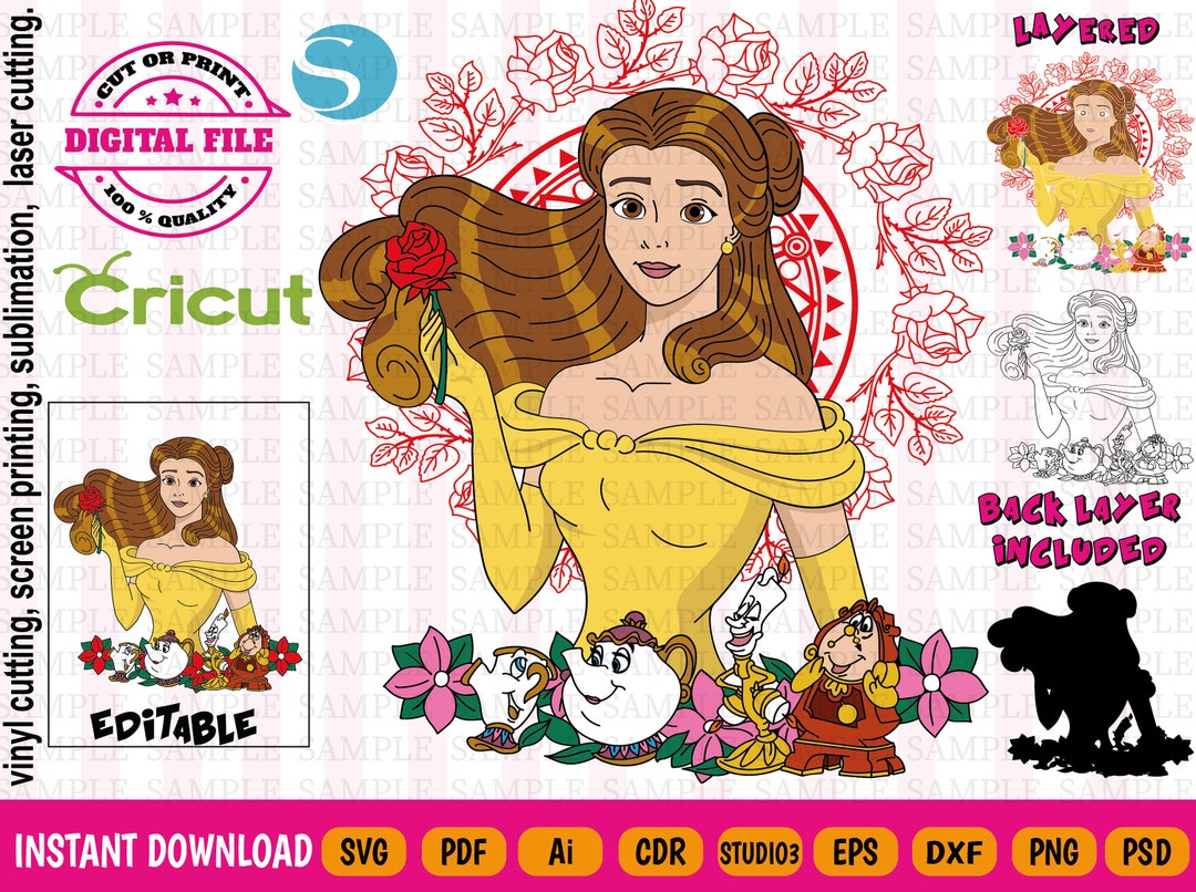 Princess Belle Svg - Bella Vector - Belle Clipart - Belle Png - La ...