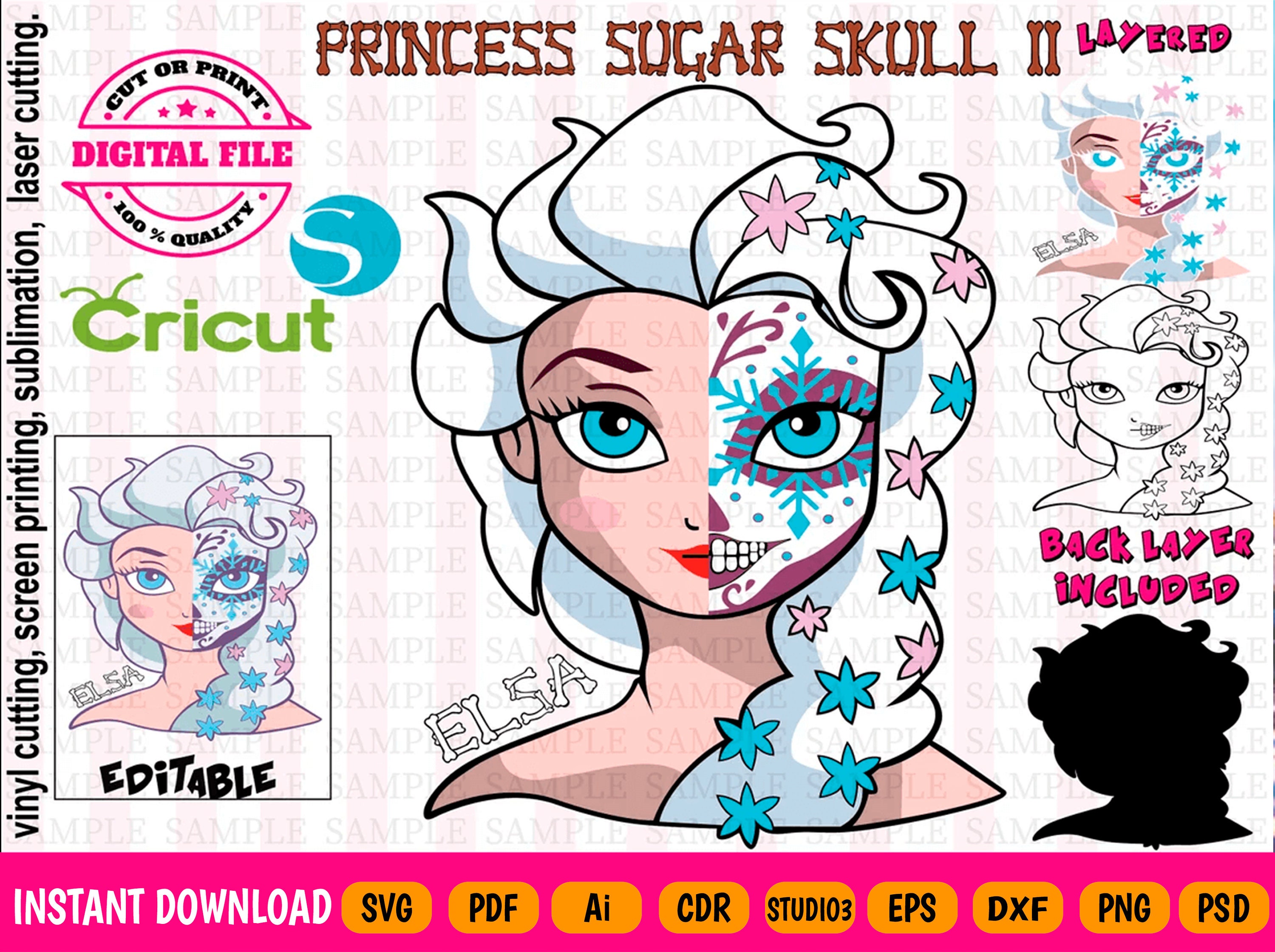 Princess Elsa Svg Elsa Sugar Skull Version 2 Princess - Etsy Canada