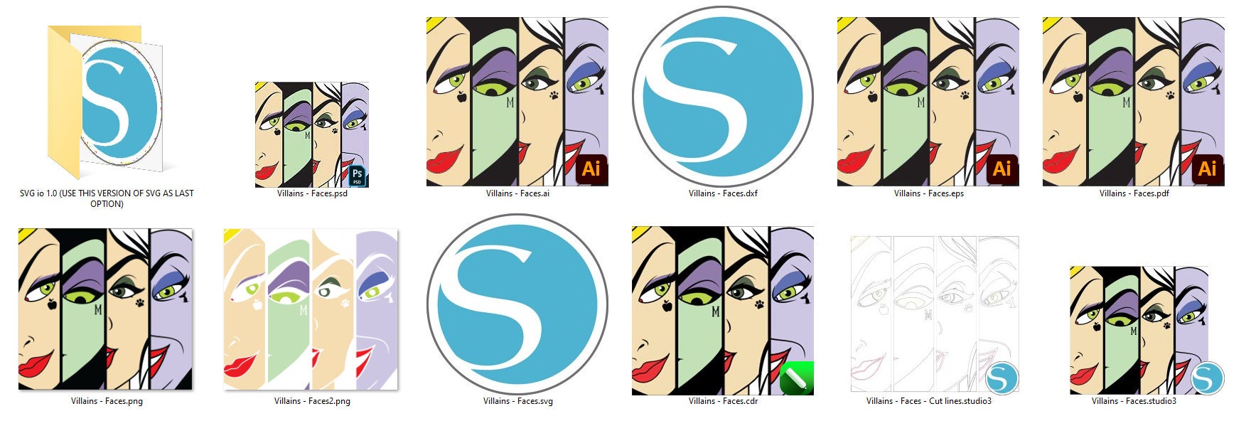 Villain svg Villains faces svg Villain face Cut file | Etsy México
