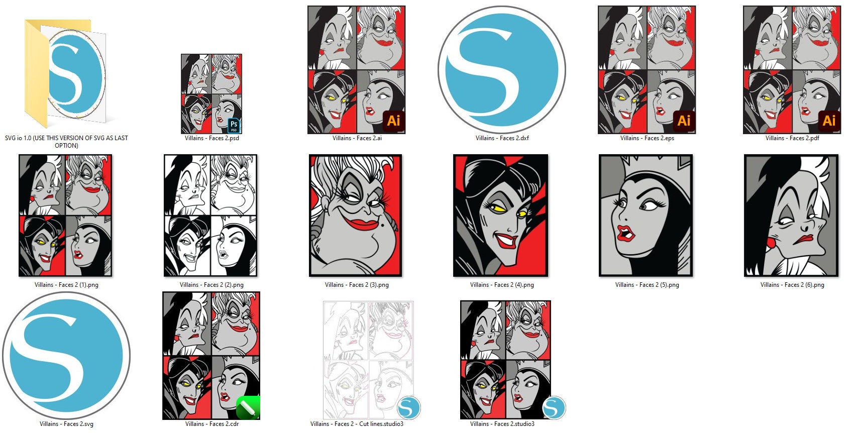 Villain Svg Villains Faces Svg Version 2 Villain Face - Etsy